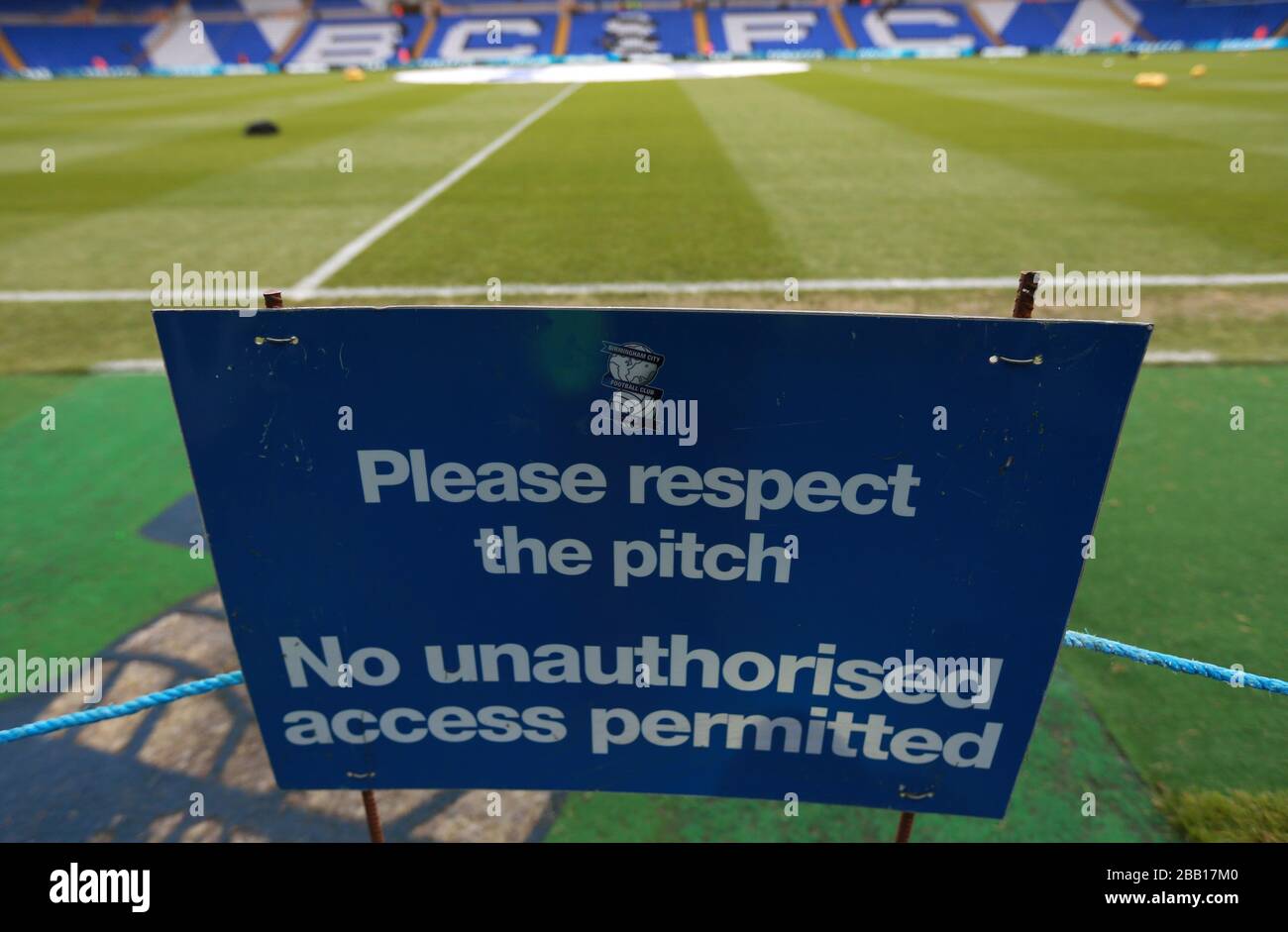 A pitch side sign at St Andrew's asks fans to 'Please respect the pitch ...