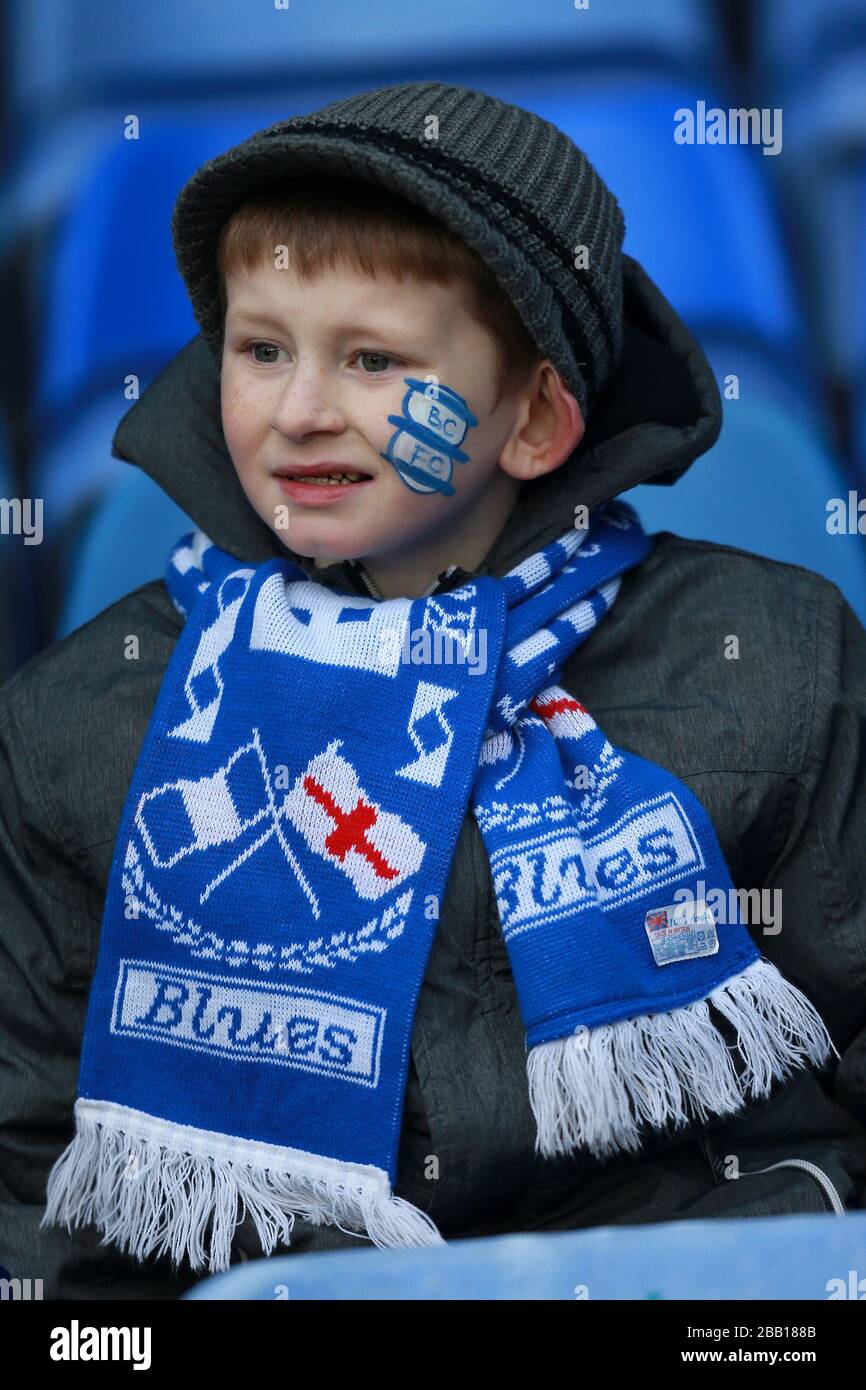 A young Birmingham City fan shows support for his team in the stands ... A young Birmingham City fan shows support for his team in the stands ...