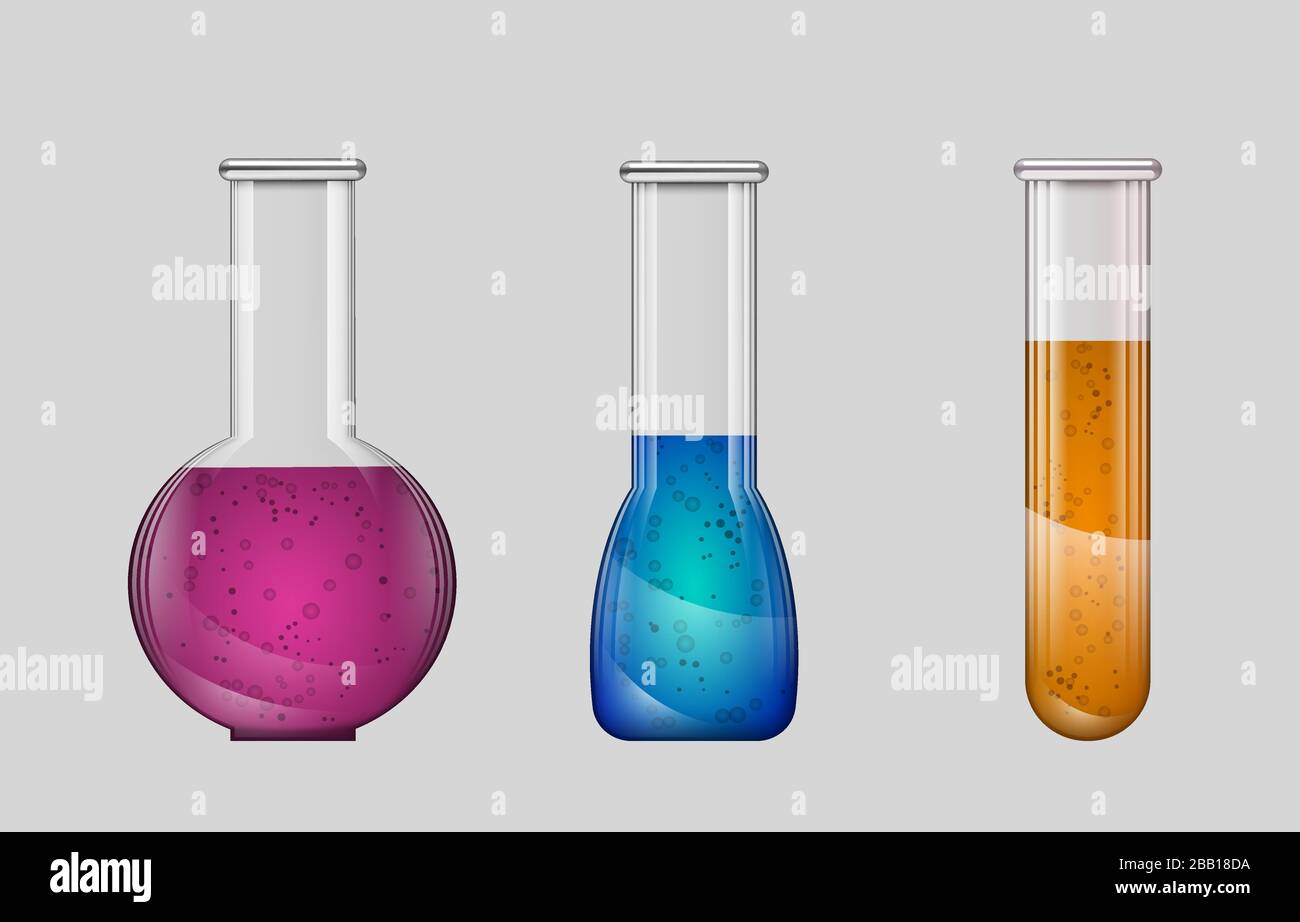 Set realistic laboratory glassware isolated on gray background ...