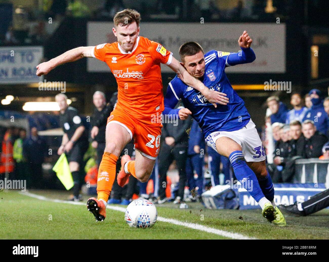 Ipswich Town's Anthony Georgiou (left) and Blackpool's Oliver Turton ...
