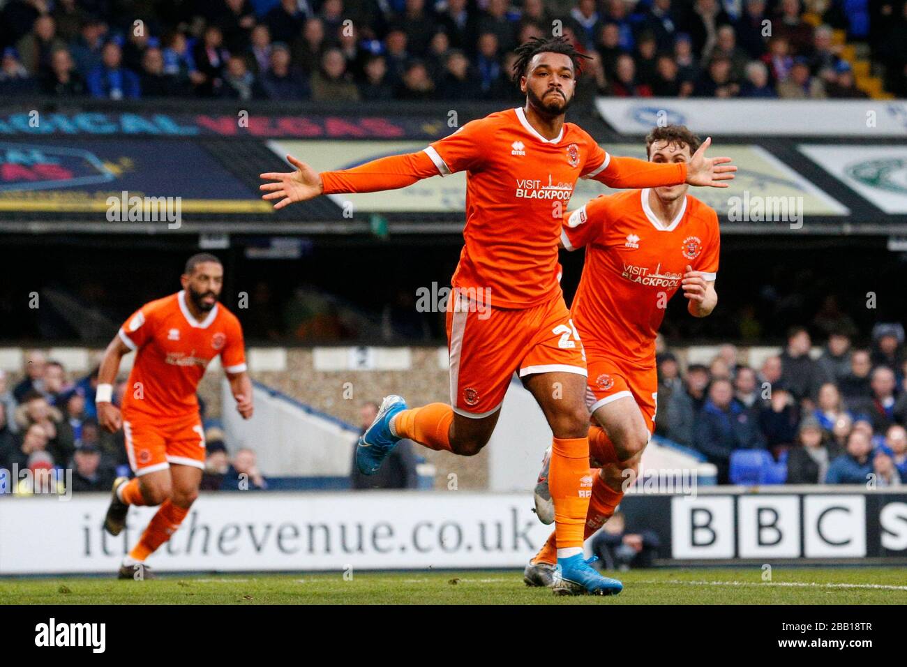 Blackpool's Joe Nuttall celebrates scoring his side's first goal of the ...
