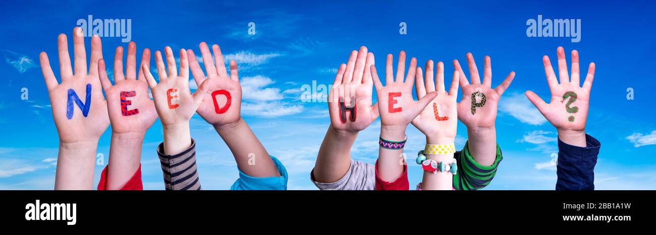 Children Hands Building Word Need Help, Blue Sky Stock Photo - Alamy