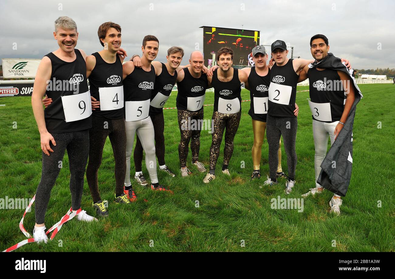 Toby Phillips (4th right) celebrates winning the Mo Bro Derby during ...