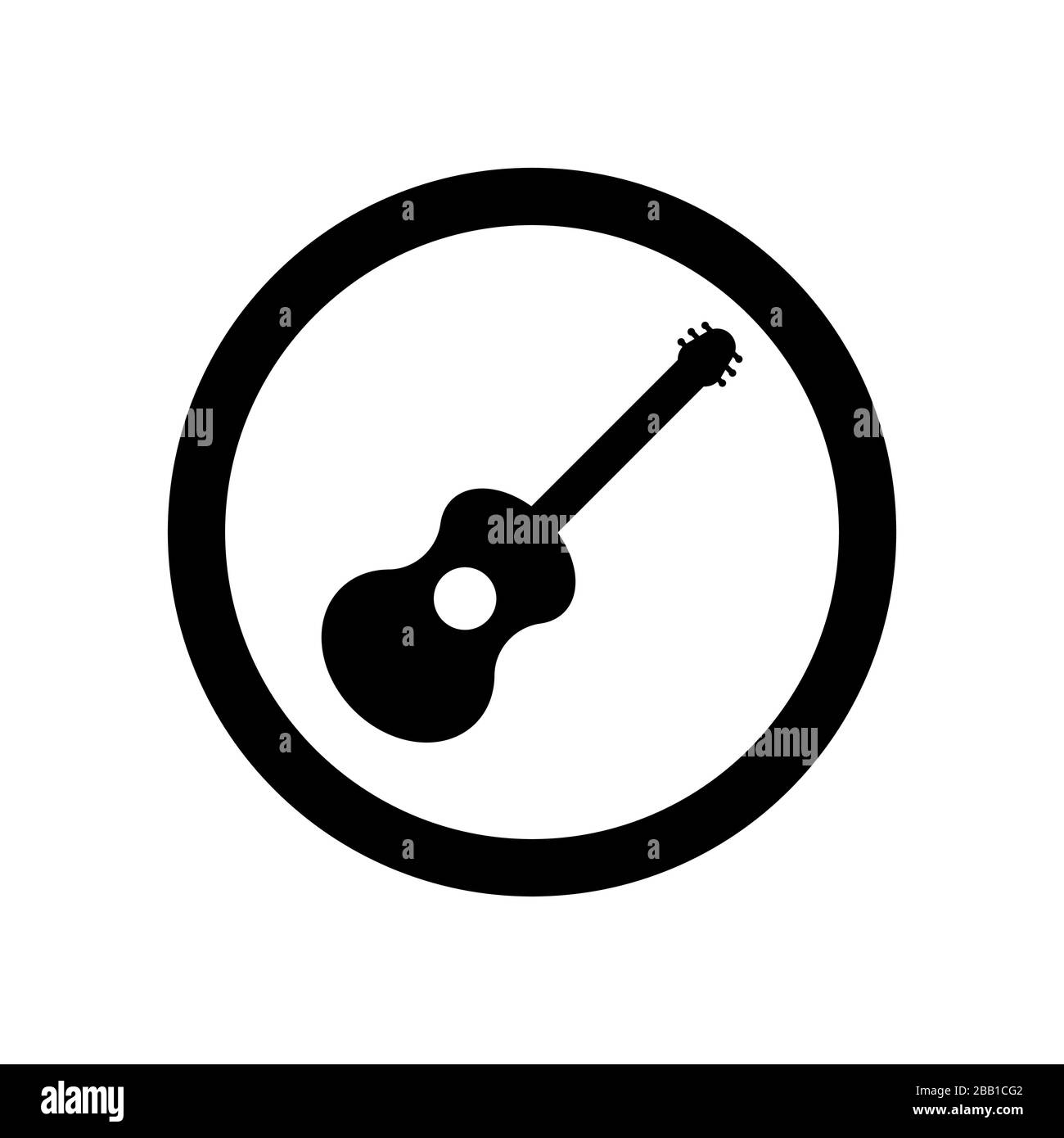Vector Black Acoustic Guitar sign in circle isolated on White Stock ...