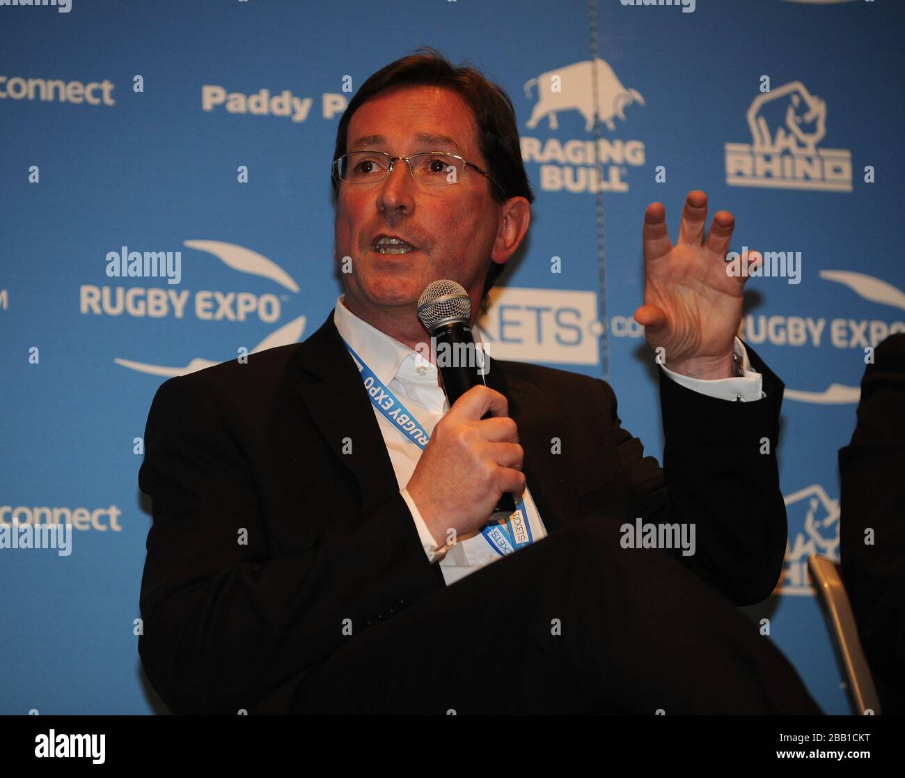 Mark McCafferty of Premiership Rugby talkingduring the Plenery session ...