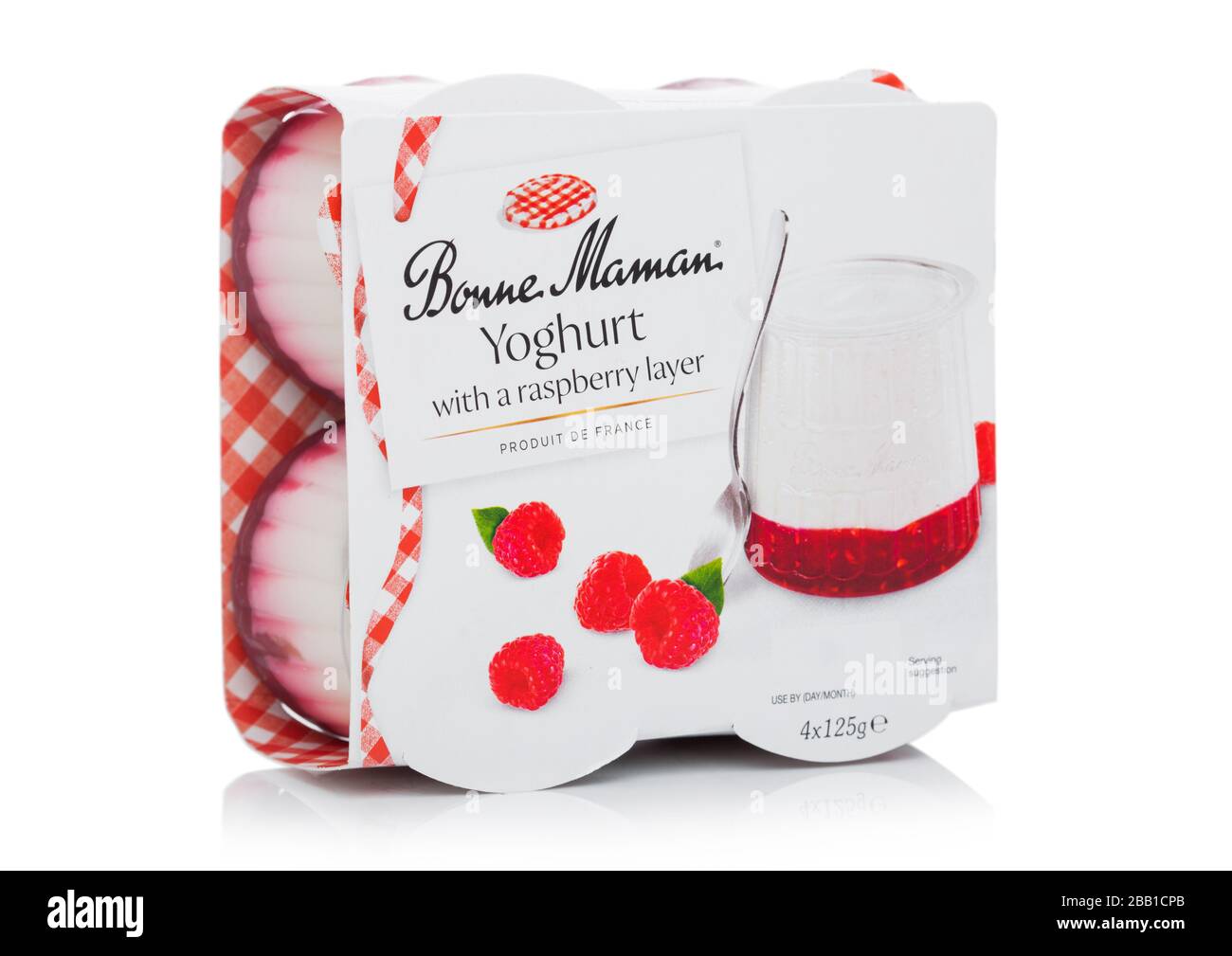 LONDON, UK - APRIL 01, 2020: Pack of Bonne Maman Yoghurt with raspberry ...