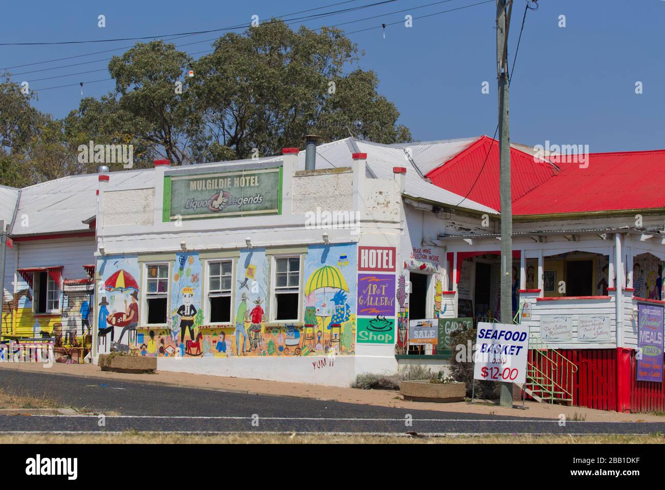 Colourful murals line the walls of the Mulgildie Hotel on the Burnett ...