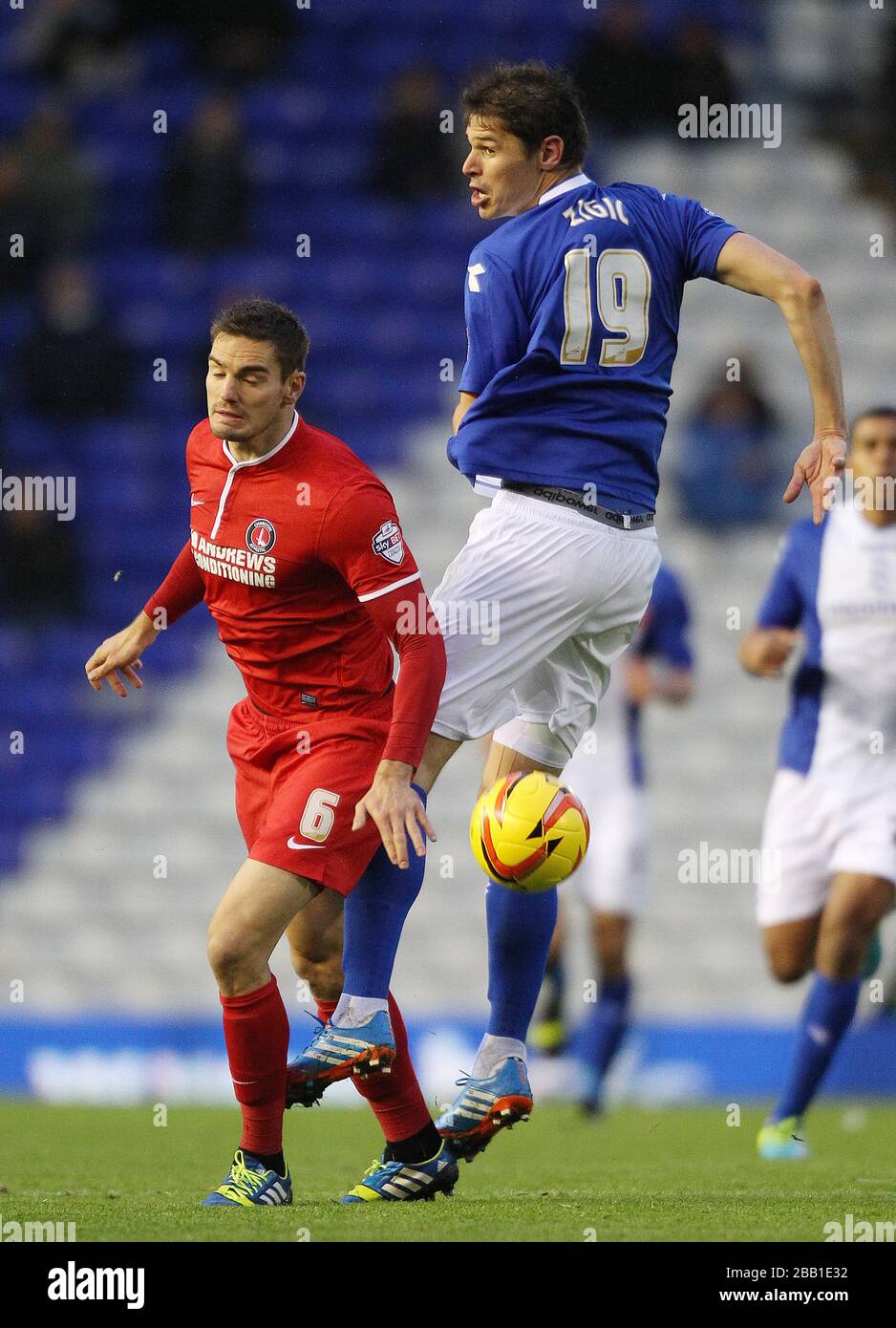 Birmingham City's Nikola Zigic and Charlton Athletic's Dorian Dervite ...