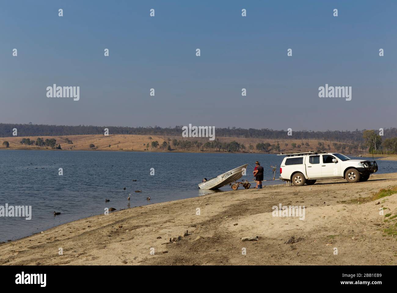 Launching the boat at Wuruma Dam near Eidsvold Queensland Australia ...