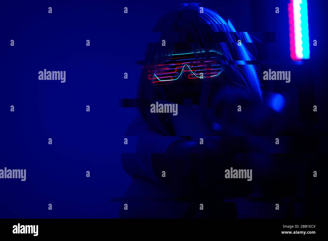 Girl with blaster in the futuristic battle. Concept virtual reality ...