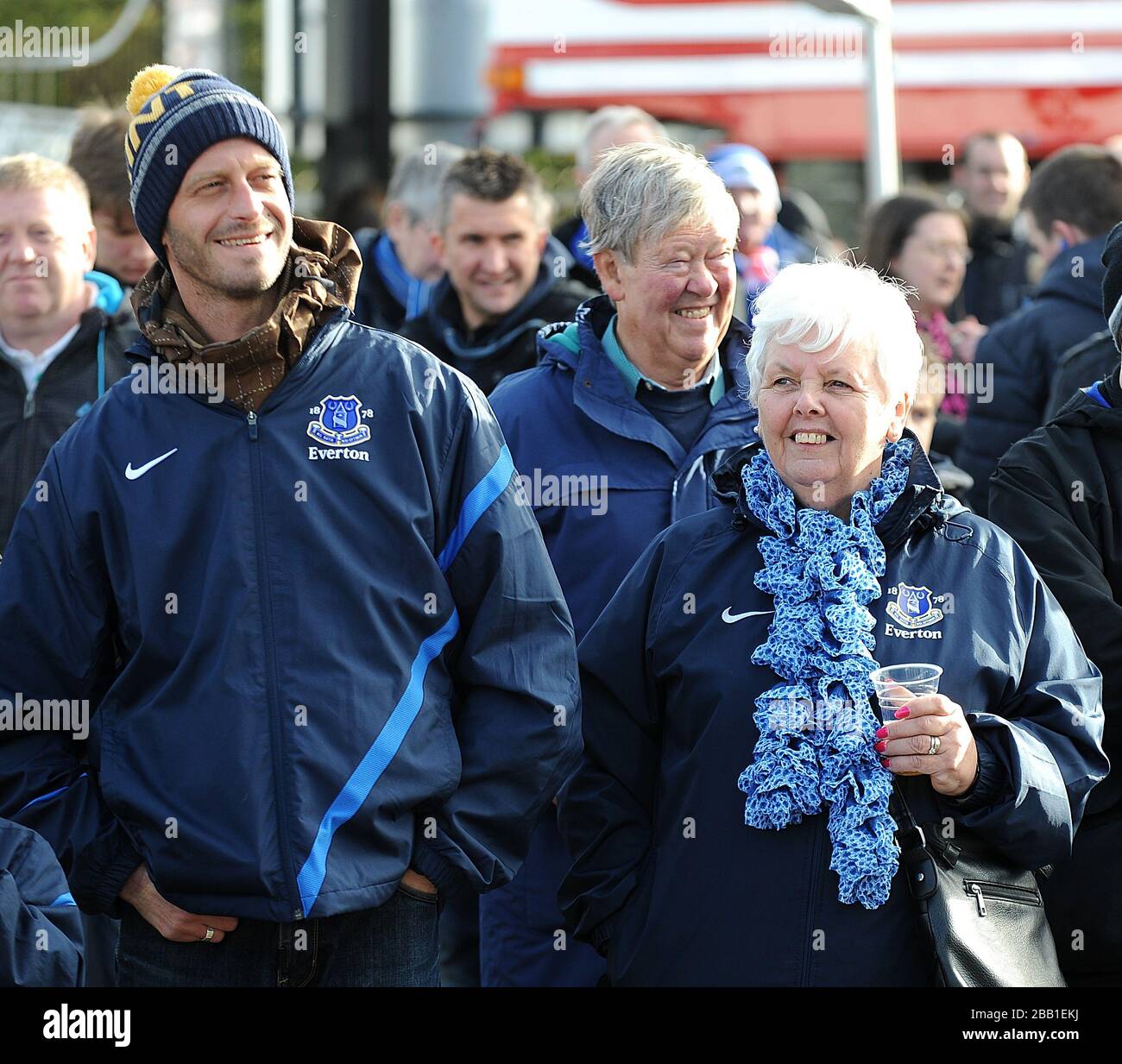 Everton fans outside Goodison Park before kick-off Stock Photo - Alamy