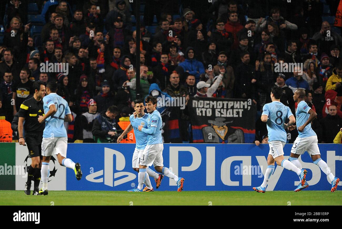 Manchester Citys Sergio Aguero Celebrates Scoring The Opening Goal Of