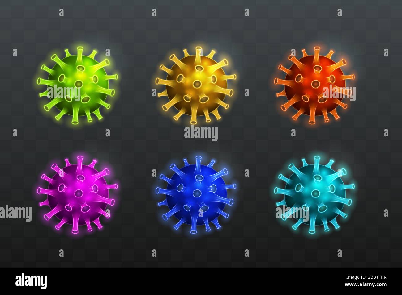 6 set Design illustration of icons and virus symbols with various ...