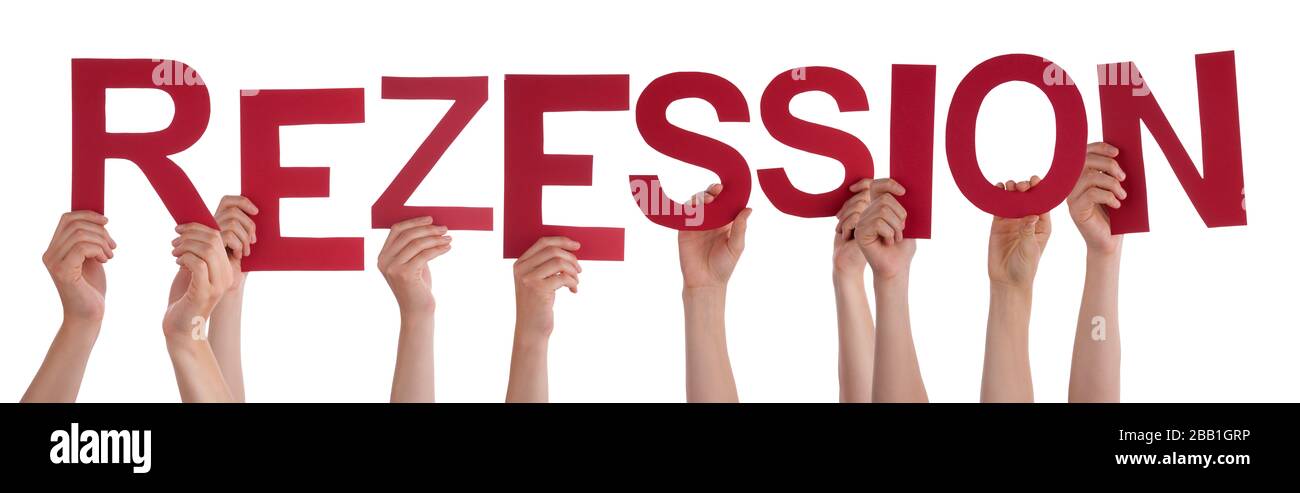 People Hands Holding Word Rezession Means Recession, Isolated ...