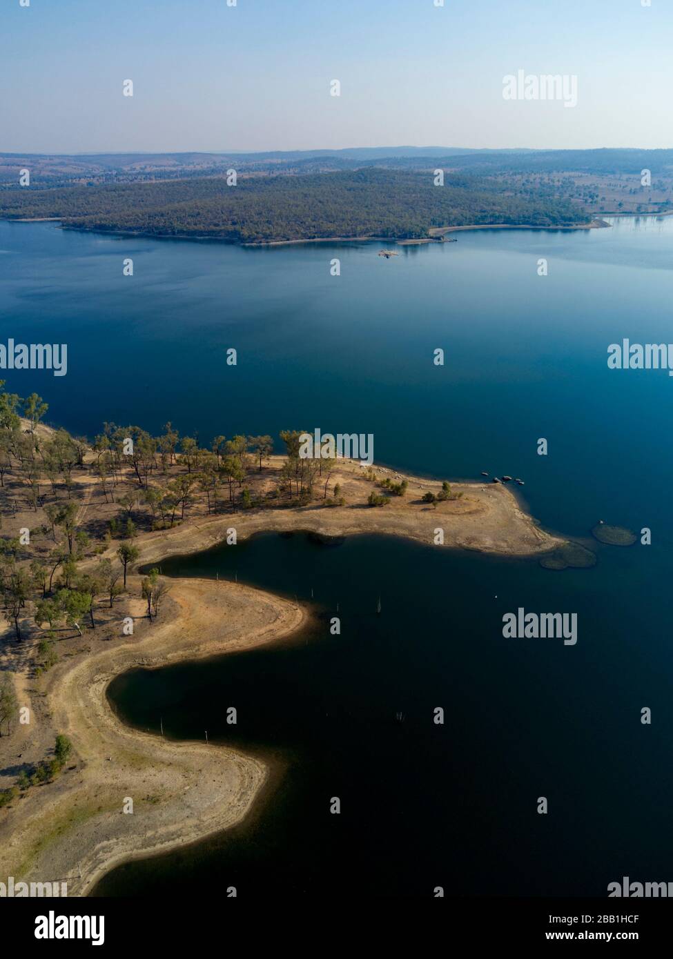 Aerial of the shoreline at Lake Wuruma near Eidsvold Queensland ...