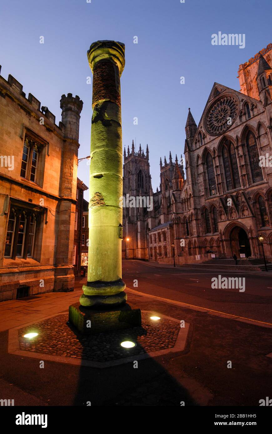 The surviving Roman column opposite York Minster in the historical city ...