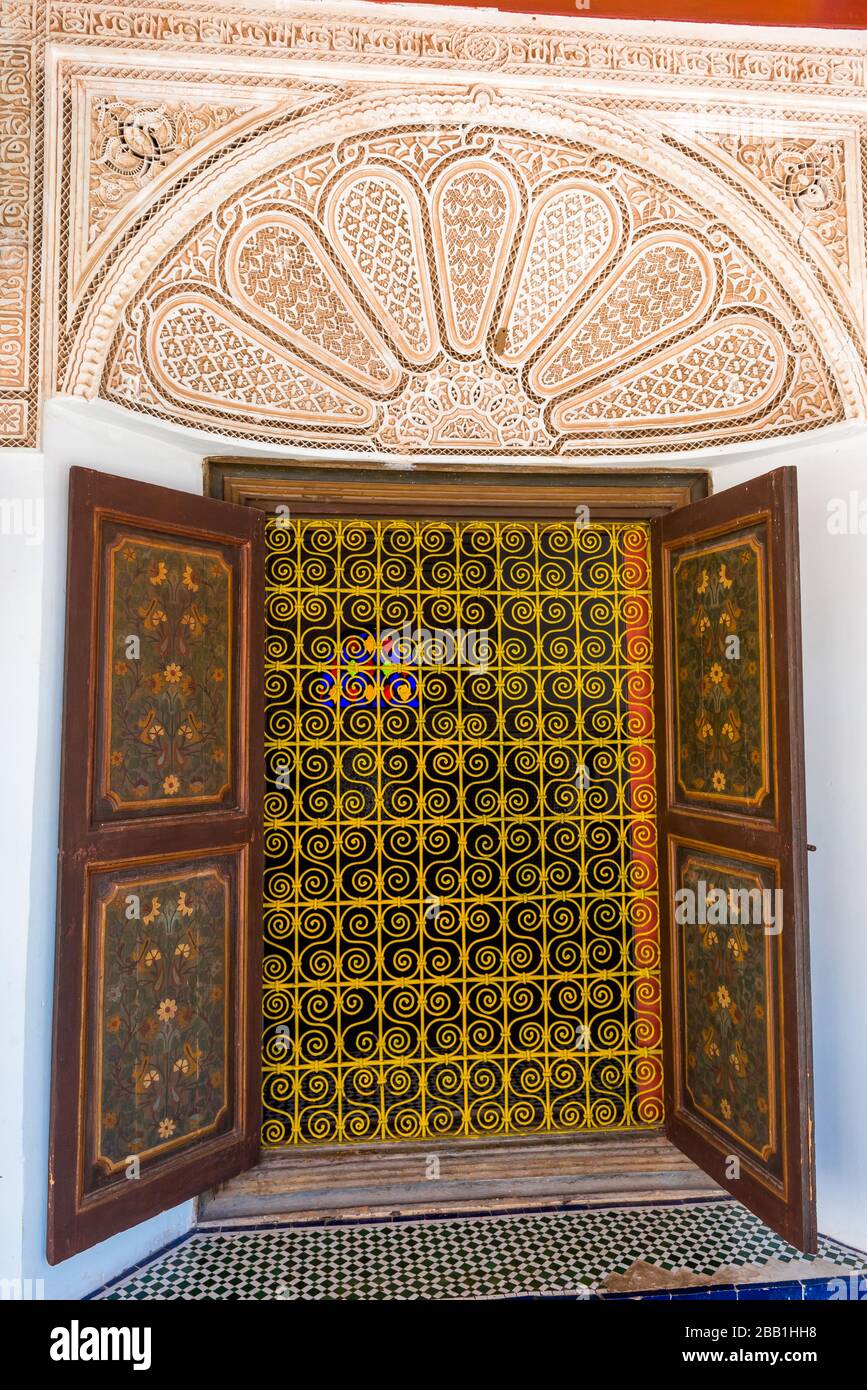 Marrakesh, Morocco - November 6, 2019: Traditional arab window in Bahia ...