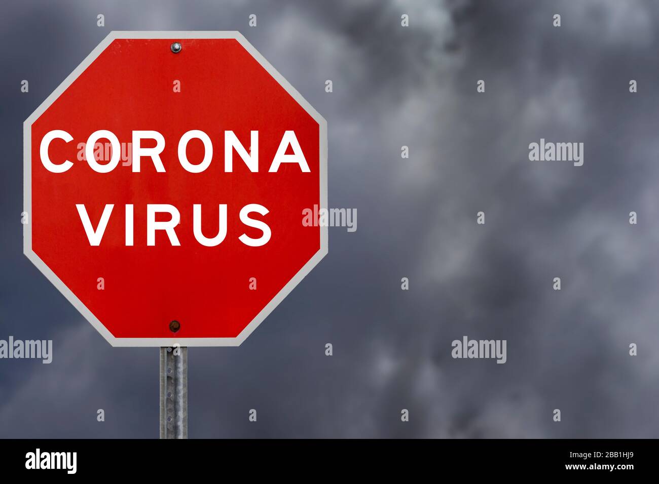 Corona virus warning sign with storm clouds in background Stock Photo ...