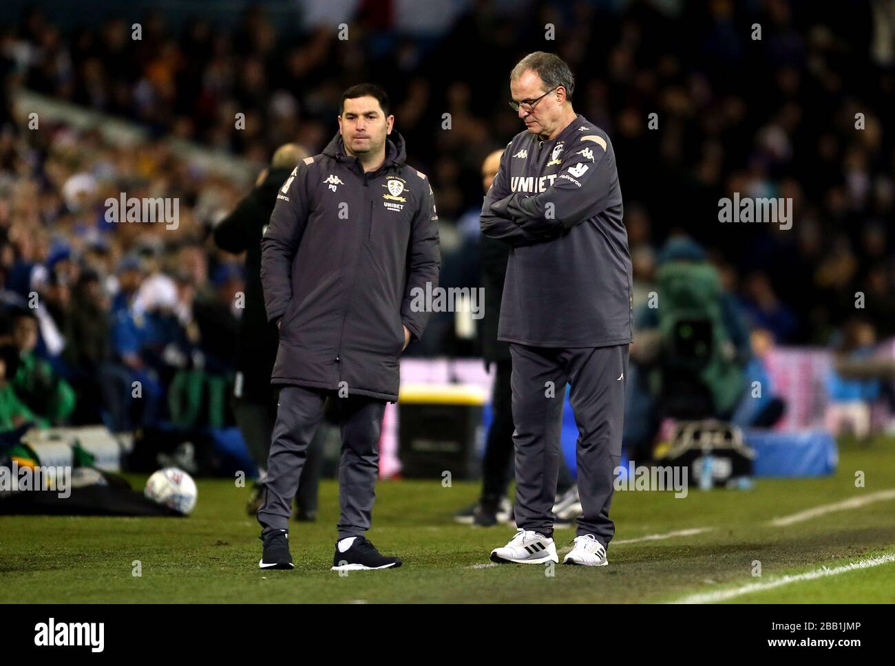 Leeds United manager Marcelo Bielsa (right) and assistant Pablo Quiroga ...