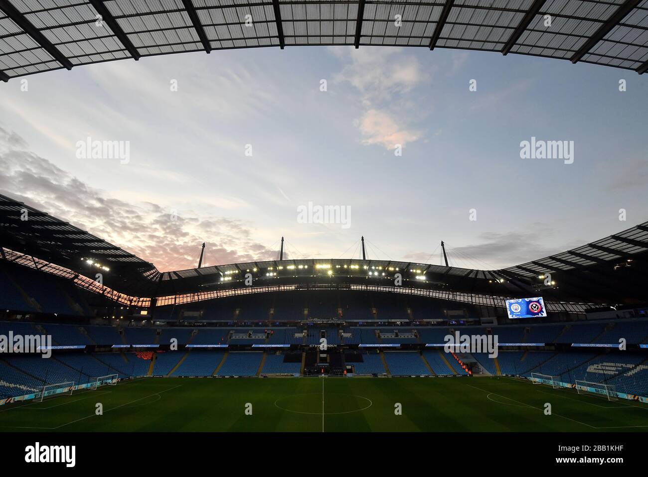 A view inside the Etihad Stadium as the sun begins to set before the ...