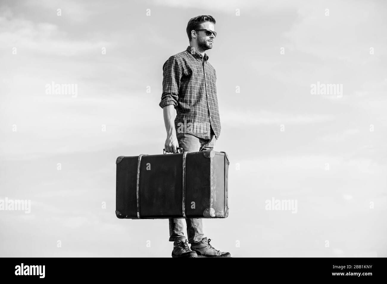 Vacation time. Travel agency. Business trip. Handsome guy traveler. Guy ...