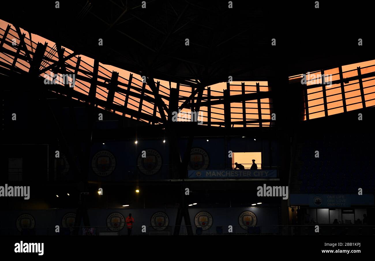 A view inside the Etihad Stadium as the sun begins to set before the ...