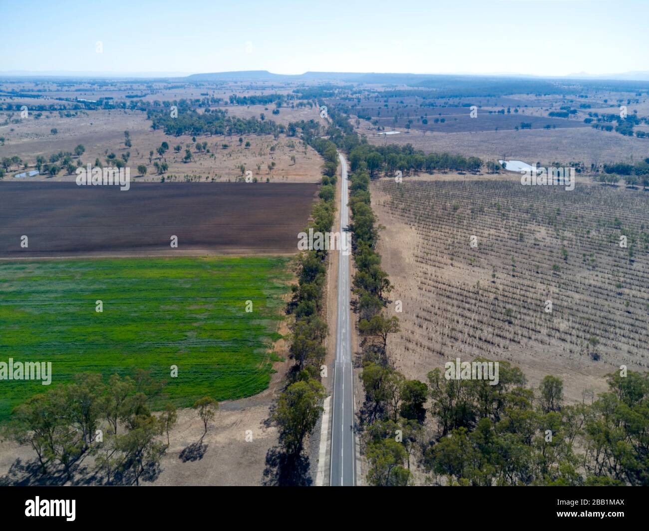 Aerial of irrigated lucerne hay growing in Goovigen Central Queensland ...