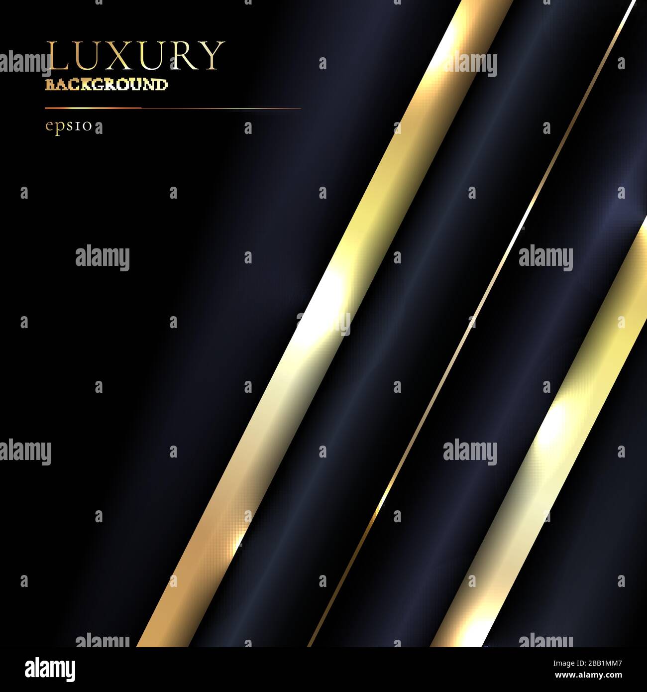 Abstract glowing gold metallic overlapping diagonal on blue background ...