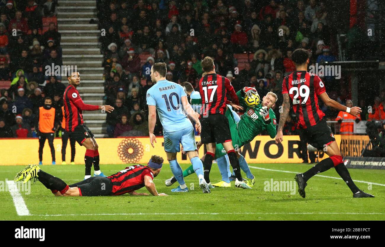 Bournemouth goalkeeper Aaron Ramsdale blocks an attempted shot Stock ... Bournemouth goalkeeper Aaron Ramsdale blocks an attempted shot Stock ...