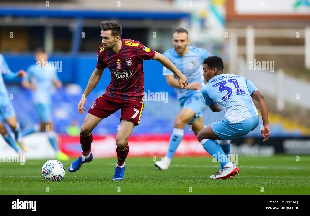 Coventry City's Sam McCallum and Ipswich Town's Gwion Edwards during ...