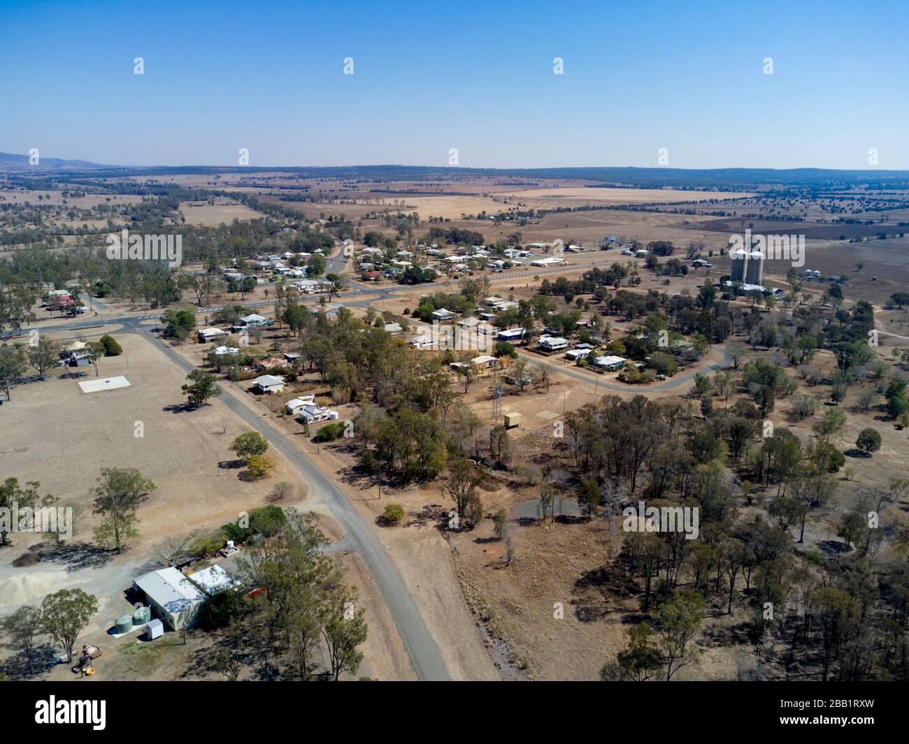 Aerial of the small village of Wowan which once exported milk and cream ...