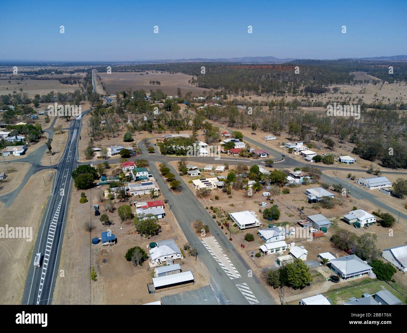 Aerial of the small village of Wowan which once exported milk and cream ...