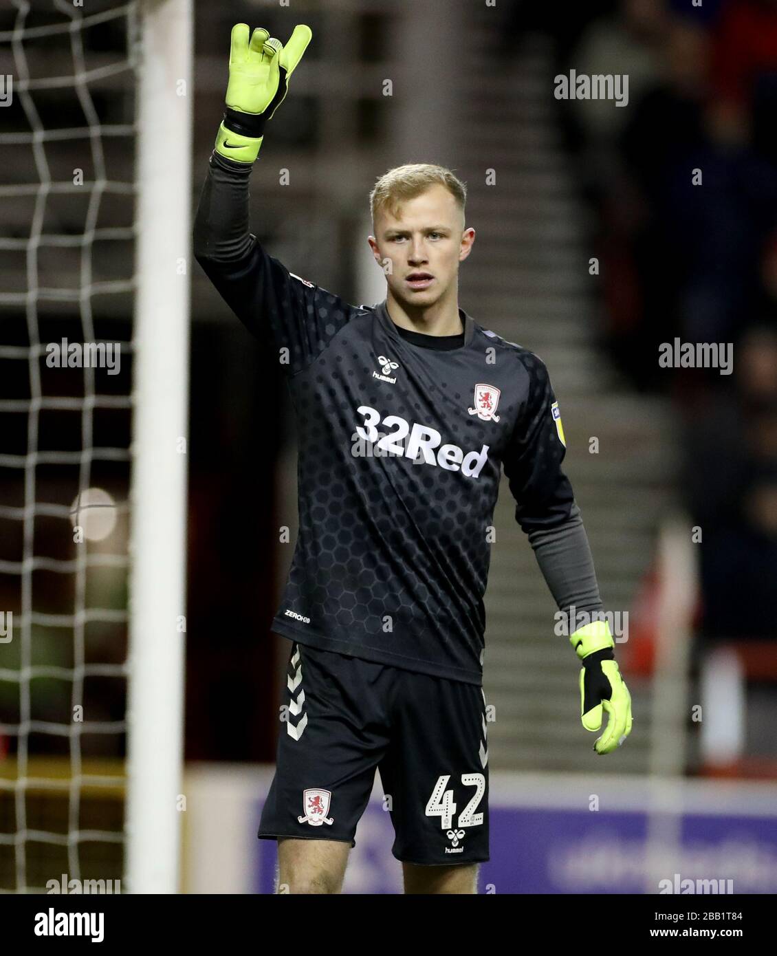 Middlesbrough goalkeeper Aynsley Pears gestures to his team mates Stock ...