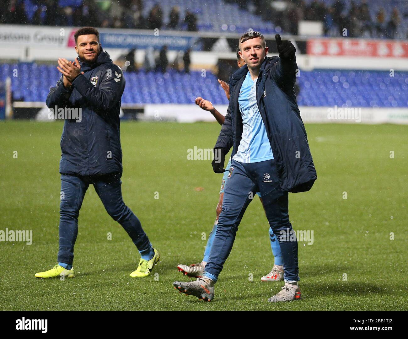 Coventry City's Jordan Shipley (right) celebrates with the traveling ...