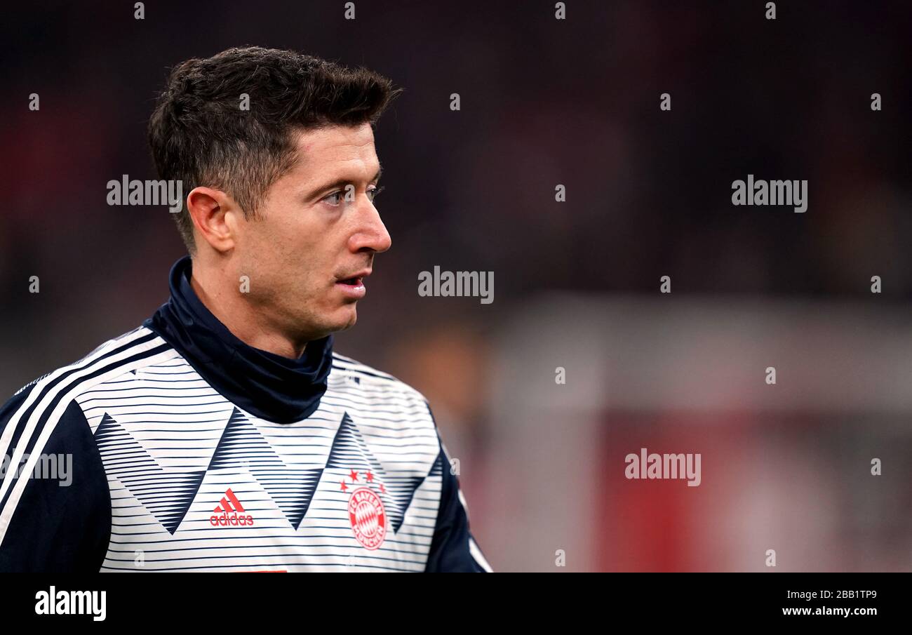 Bayern Munich’s Robert Lewandowski warms up before the match Stock ...