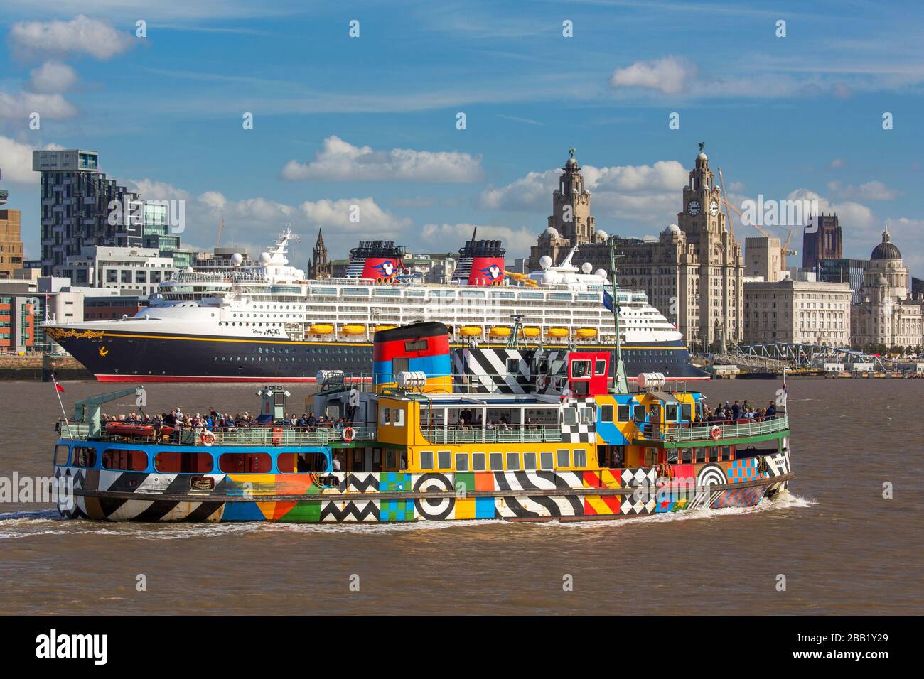 Mersey Ferry and Cruise ship River Mersey Liverpool England Stock Photo ...
