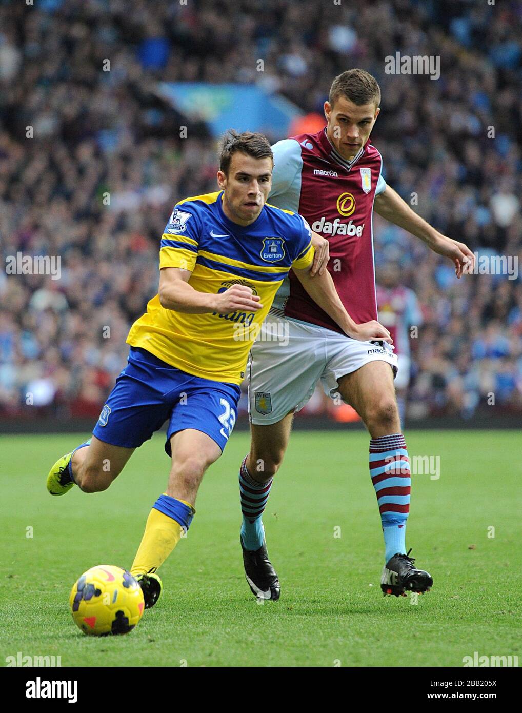 Everton's Seamus Coleman (left) and Aston Villa's Nicklas Helenius ...