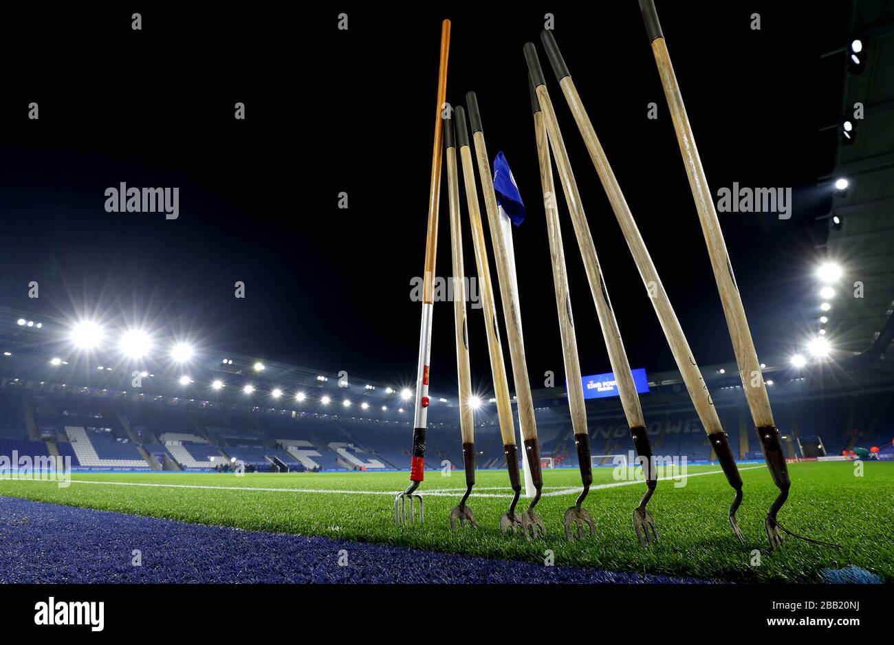 A general view of groundsman tools at the corner of the pitch prior to ...