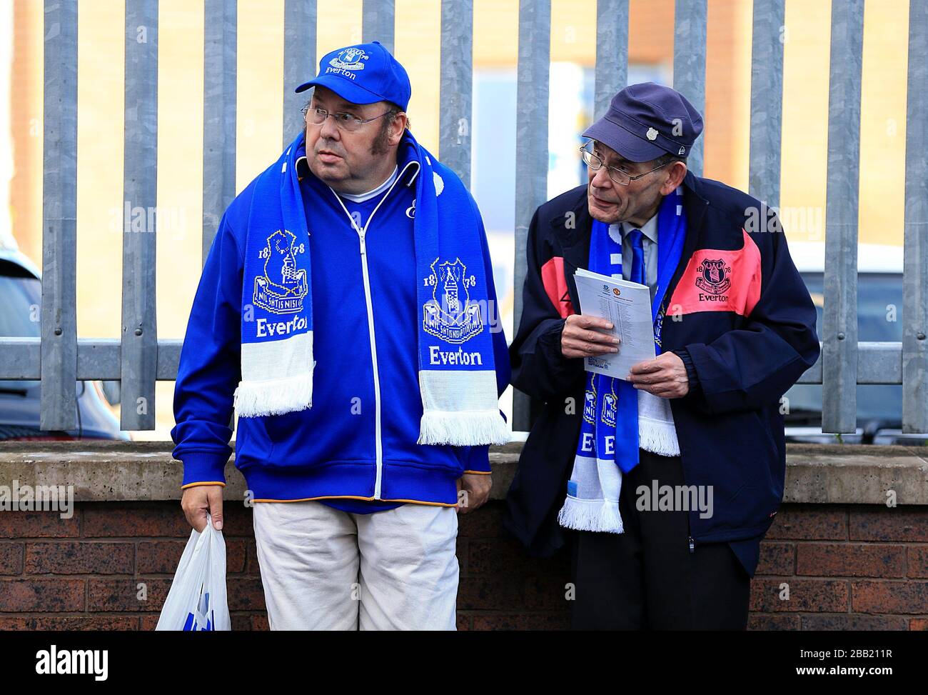 Everton fans outside Goodison Park before the game Stock Photo - Alamy
