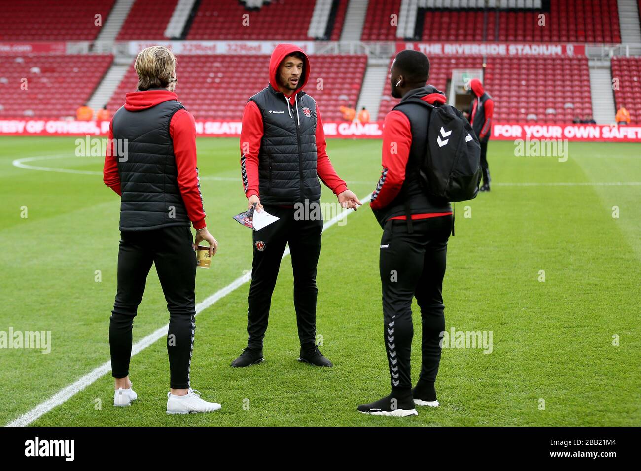 Charlton Athletic players on the pitch at the Riverside Stadium Stock ...