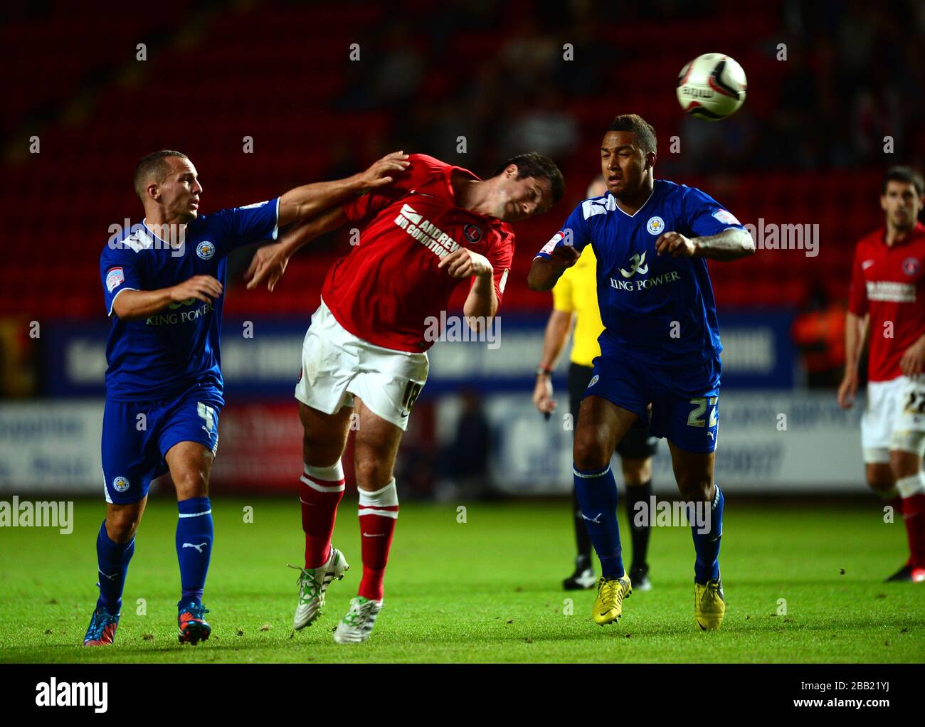 Charlton Athletic's Yann Kermorgant battles with Leicester City's Danny ...