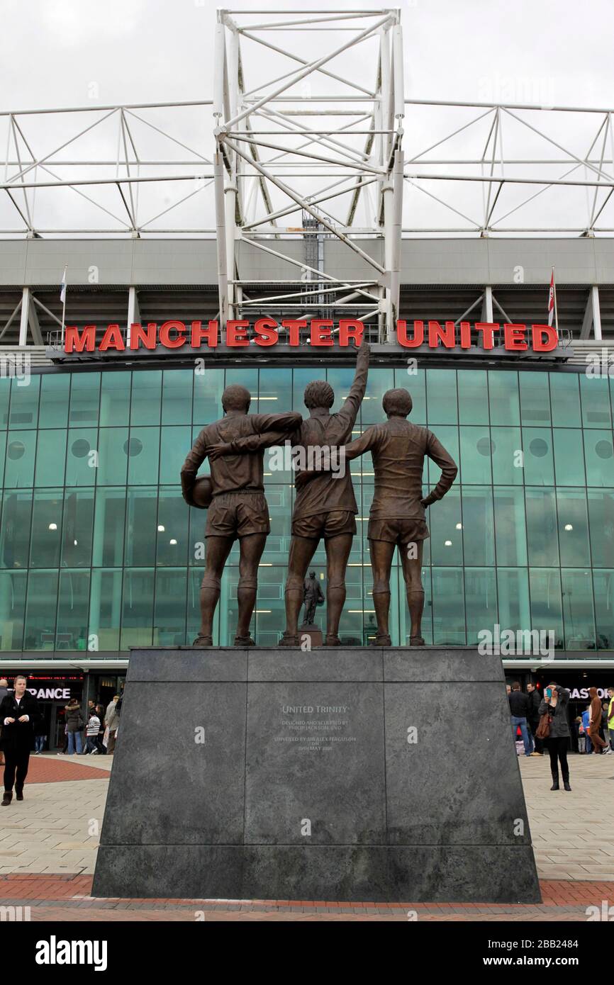 General view of old trafford with the united trinity hi-res stock ...
