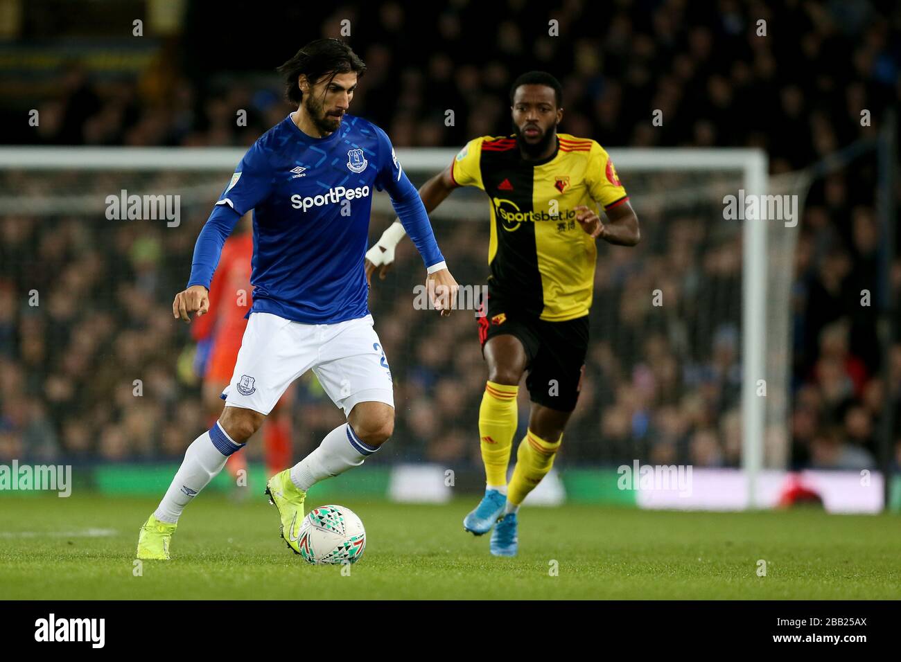 Everton's Andre Gomes and Watford's Nathaniel Chalobah battle for the ...