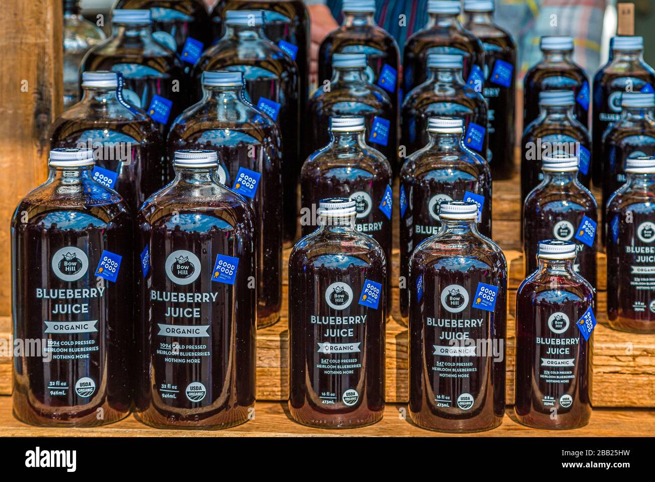 Bottles of Organic Blueberry Juice Stock Photo - Alamy