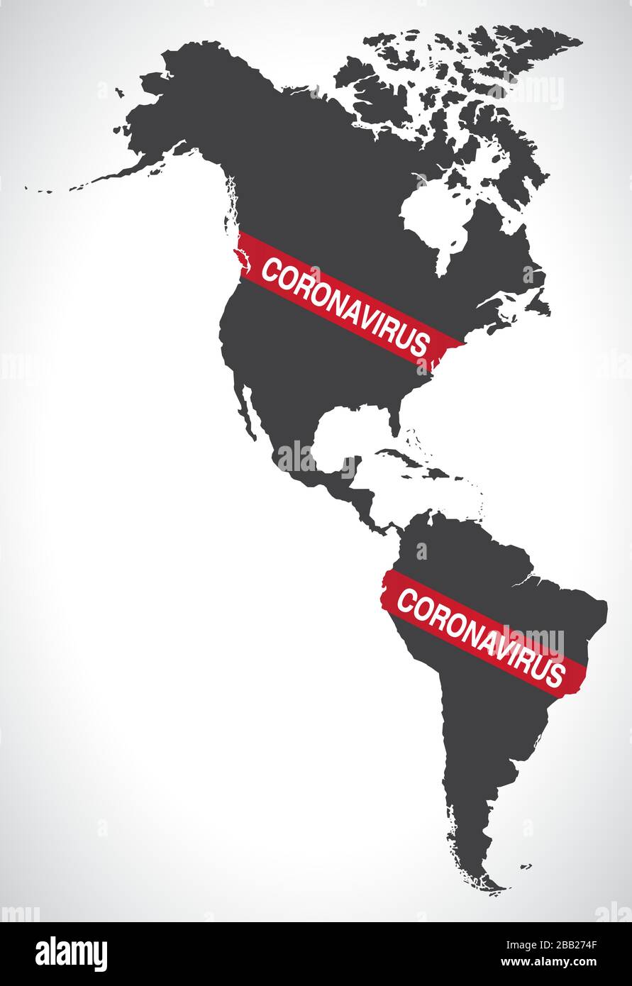 America continent map with Coronavirus warning illustration Stock ...