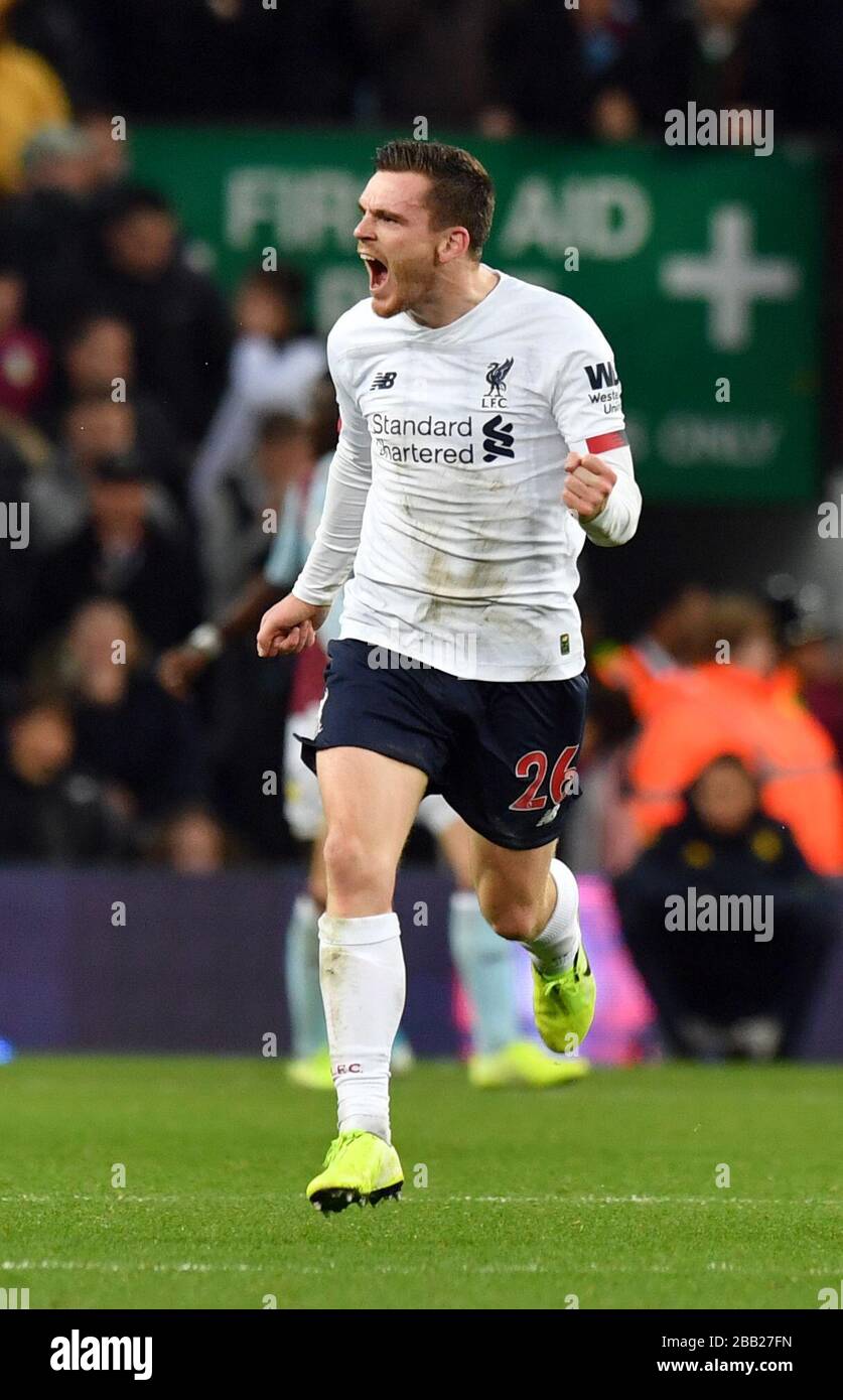Liverpools andrew robertson celebrates scoring hi-res stock photography ...