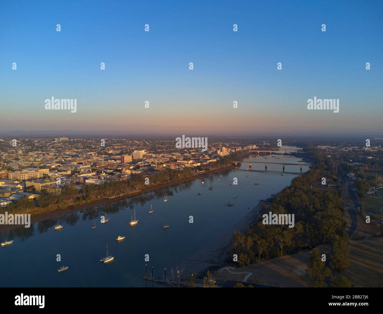 Aerial of Rockhampton on the banks of the Fitzroy River Queensland ...