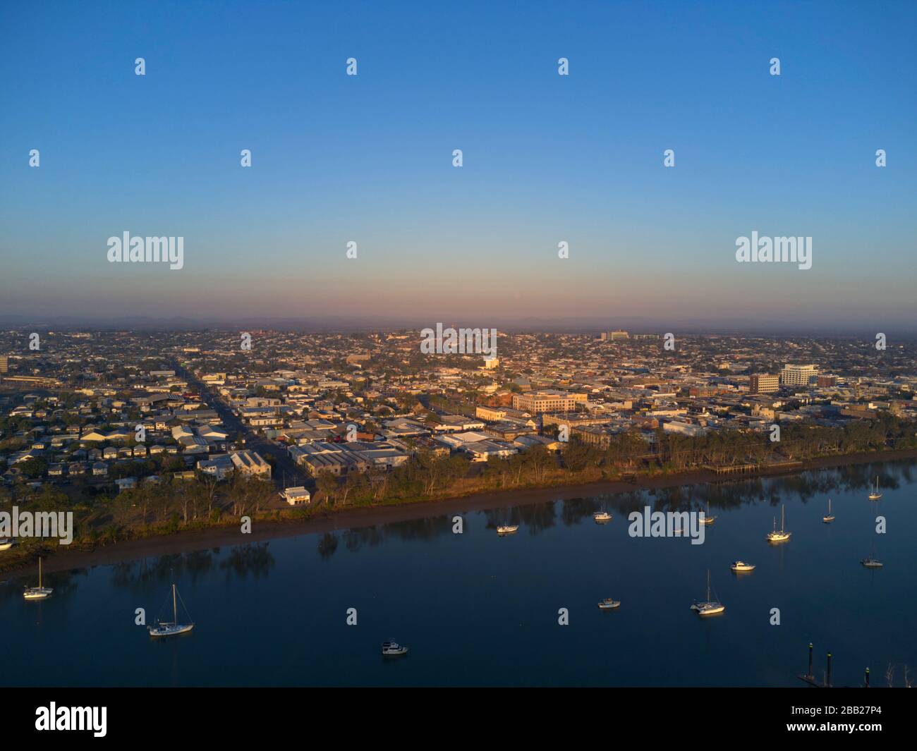 Aerial of Rockhampton on the banks of the Fitzroy River Queensland ...
