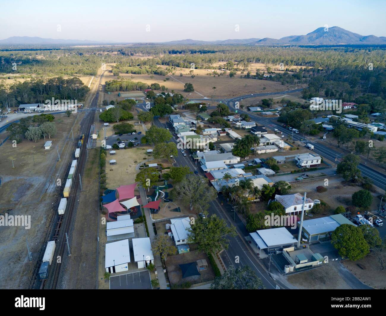 Aerial of the small village of Miriam Vale on the Bruce Highway ...