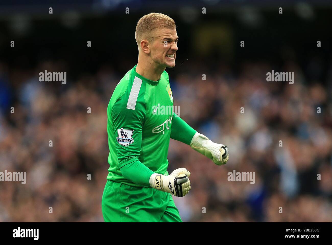 Manchester City goalkeeper Joe Hart celebrates after his side score ...